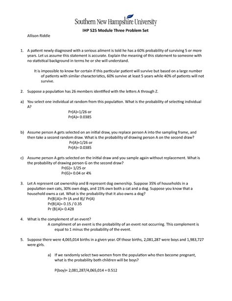 ihp 525 module three problem set let us assume this statement is