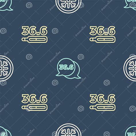 Set Line Snowflake Medical Thermometer And On Seamless Pattern Vector