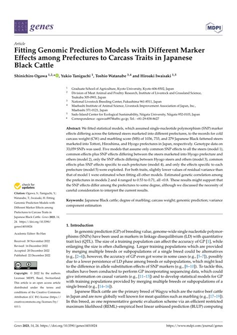 Pdf Fitting Genomic Prediction Models With Different Marker Effects
