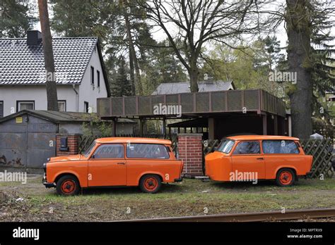 Berlin Germany Red Orange Six Wheeled Stretched Limousine Trabant