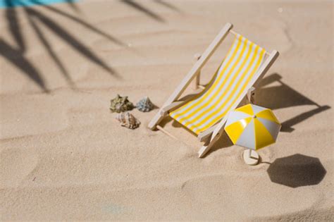 장난감 해변은 긴 조개 조개 그림자가있는 하얀 모래 위에 불가사리를 쫓습니다 햇빛 바다의 개념 해변 휴가 및 리조트 여름