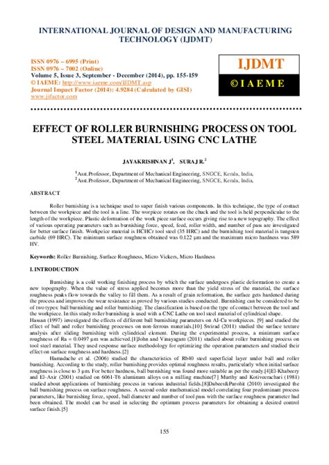 Pdf Effect Of Roller Burnishing Process On Tool Steel Material Using Cnc Lathe