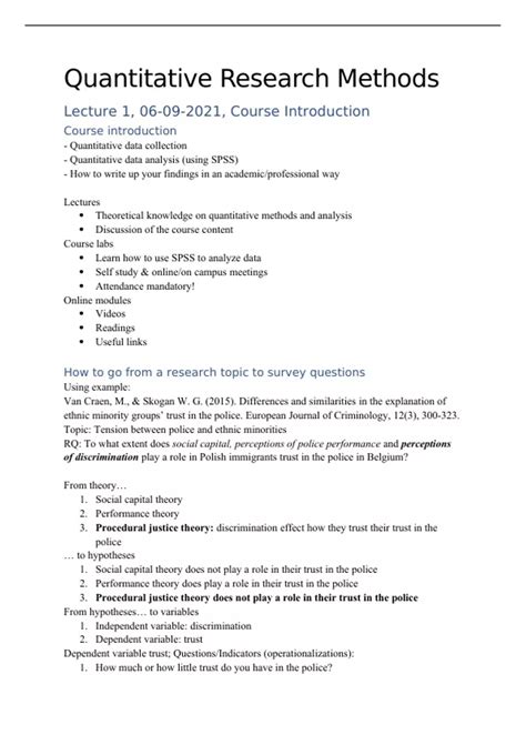 Quantitative Research Methods Lecture Notes Quantitative Research Methods Stuvia Nl