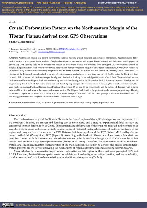 Pdf Crustal Deformation Pattern On The Northeastern Margin Of The