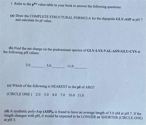 Solved 1 Refer To The PKa Value Table In Your Book To Chegg Com