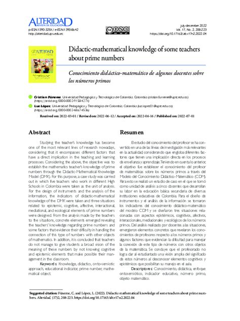 Pdf Didactic Mathematical Knowledge Of Some Teachers About Prime Numbers