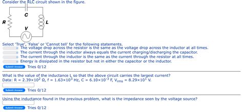 Solved Consider The RLC Circuit Shown In The Figure Select Chegg