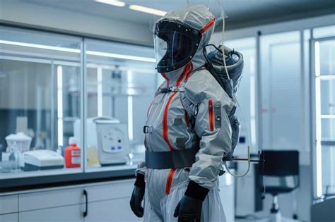 Premium Photo A Man Dressed In A Space Suit Stands Upright Inside A