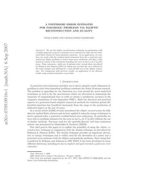 Pdf A Posteriori Error Estimates For Parabolic Problems Via Elliptic