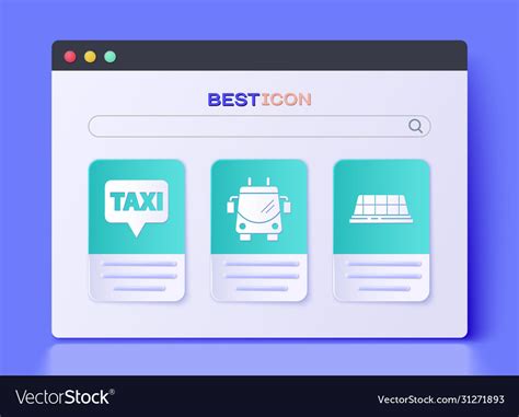set trolleybus map pointer with taxi and taxi car vector image