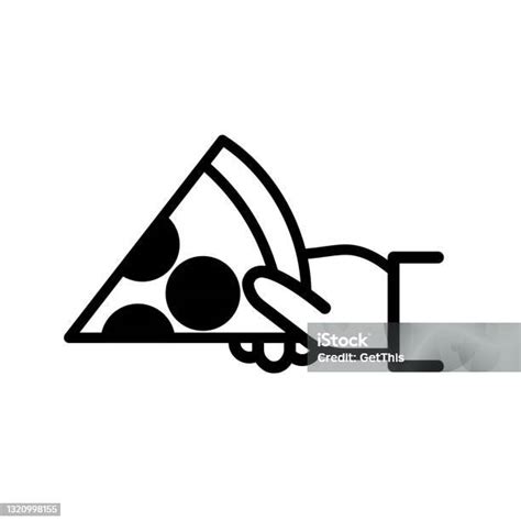 손으로 들고 피자 슬라이스 검은 아이콘 손에 피자의 조각 피자 가게 레스토랑 템플릿 에 대한 격리 된 기호 기호 일러스트 레이션 로고 모바일 응용 프로그램 디자인 웹 개발