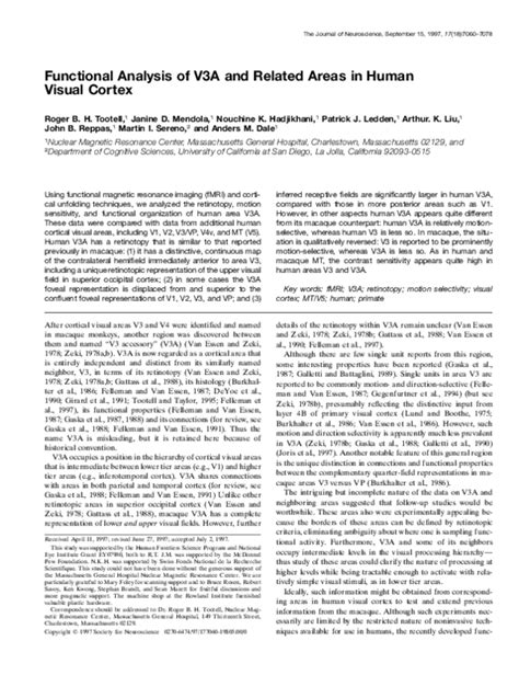Pdf Functional Analysis Of V3a And Related Areas In Human Visual Cortex