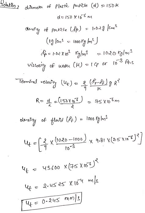 [solved] what is the terminal velocity of a plastic particle with a