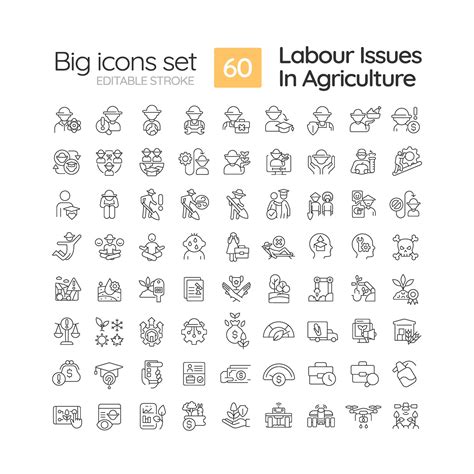 Labour Issues In Agriculture Linear Icons Set Rural Development Agriculture Business Farm