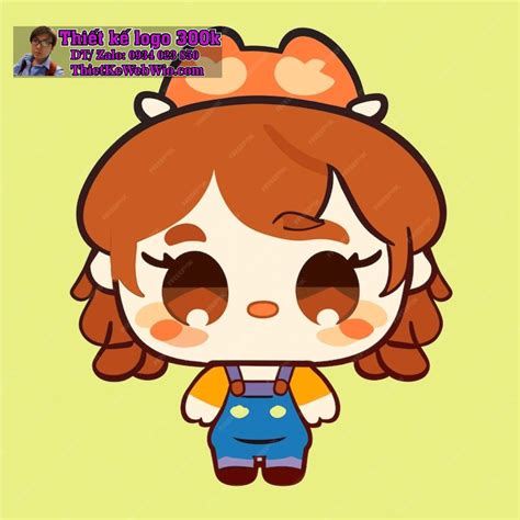 Vẽ Chibi Cô Bé Nông Dân Dễ Thương Tóc Nâu Mặc áo Yếm Xanh Với Biểu Cảm Ngái Ngủ để Thiết Kế