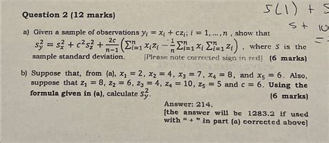 solved question 2 12 ﻿marks a ﻿given a sample of