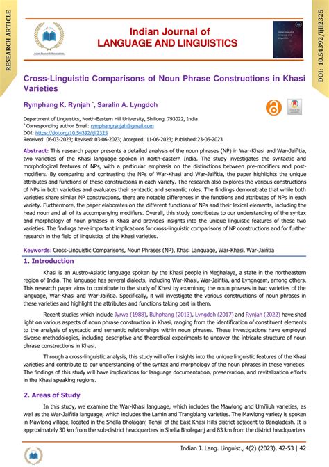 Pdf Cross Linguistic Comparisons Of Noun Phrase Constructions In Khasi Varieties