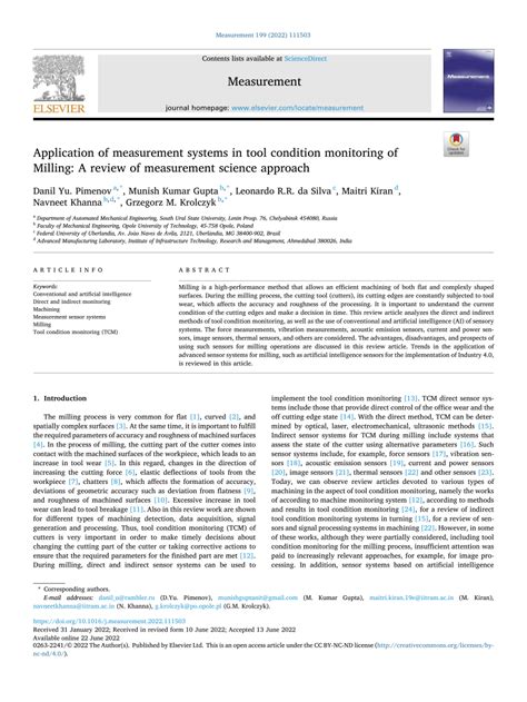 Pdf Application Of Measurement Systems In Tool Condition Monitoring