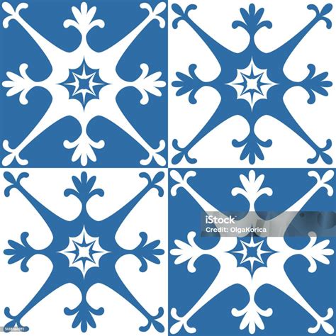 Azulejo 세라믹 타일 레트로 모티프 인테리어 장식 블루 인디고 기하학적 벡터 일러스트 레이 션 0명에 대한 스톡 벡터 아트 및 기타 이미지 Istock