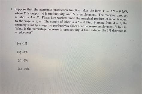 Solved Suppose That The Aggregate Production Function Chegg