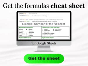 Free Google Sheets Cheat Sheet Image Displaying The Cheat Sheet For Linking Spreadsheet Class