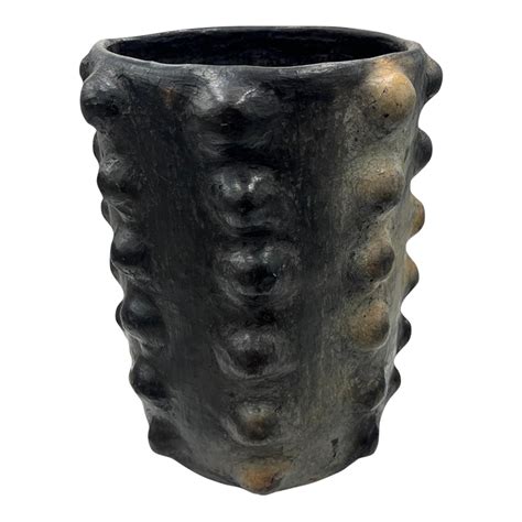 Sejnane Cylindrical Clay Bumpy Vessel Dark Large Chairish