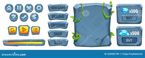 Jungle Stone Game Ui Sign Frame Cartoon Vector