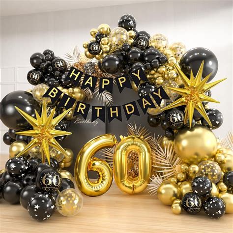 60th Birthday Balloons Garland Arch Kit Black Gold Balloons With Happy