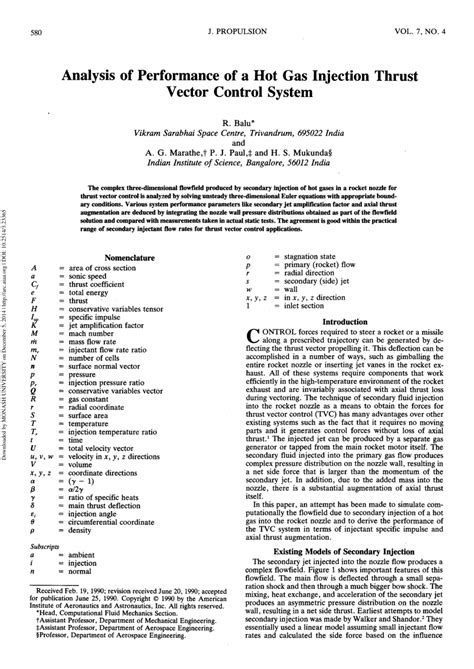Pdf Analysis Of Performance Of A Hot Gas Injection Thrust Vector