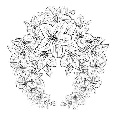 성인 색칠 페이지를 위한 장식 도라지 개요 디자인이 있는 꽃 Zentangle 아트 쉬운 스케치 프리미엄 벡터