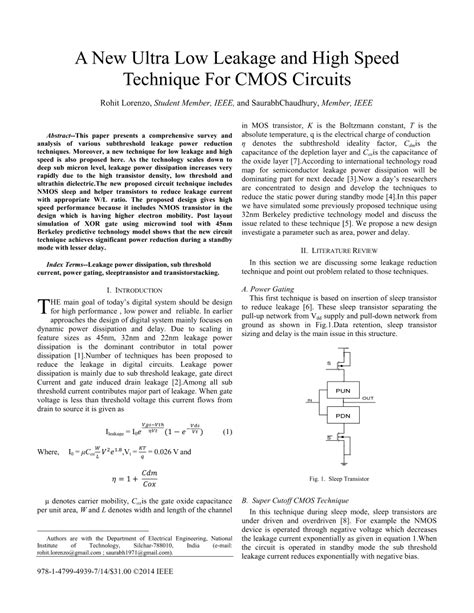 Pdf A New Ultra Low Leakage And High Speed Technique For Cmos Circuits