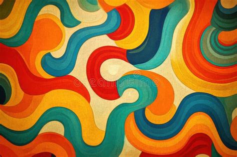 Colorful Abstract Waves Flow Seamlessly Modern Art And Retro Design With Canvas Texture Stock