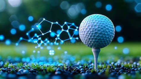 Golf Ball On Tee With Glowing Molecular Structure In Background Stock Illustration