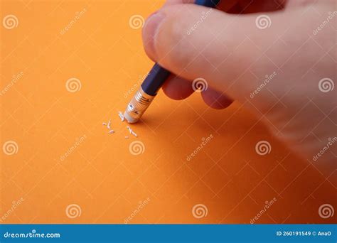 Close Up A Eraser Pencil Mistake And Unsuccessful Concept Eraser Pencil With Orange Paper