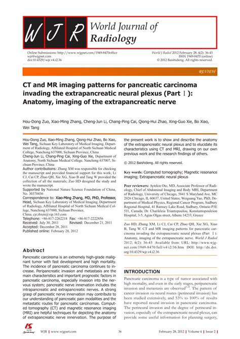 Pdf Ct And Mr Imaging Patterns For Pancreatic Carcinoma Invading The Extrapancreatic Neural