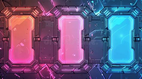 Modern Cartoon Set Of Gui Elements In Sci Fi Style Empty Frames With Blue And Pink Glow For