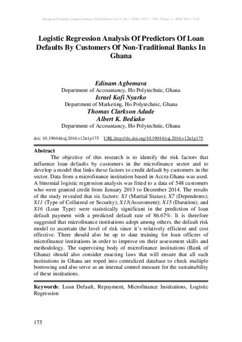 pdf logistic regression analysis of predictors of loan defaults by