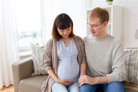 Happy Pregnant Wife With Husband At Home Stock Image Image Of