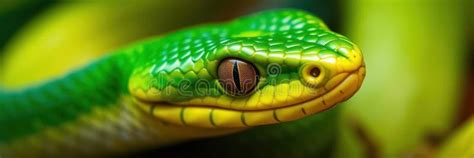 Colorful Green Tree Python Resting On Branches In A Lush Tropical