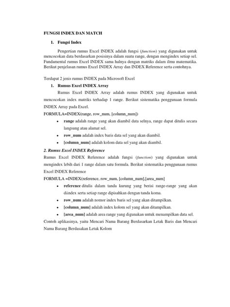 Fungsi Index Dan Match Komputasi Proses Pdf