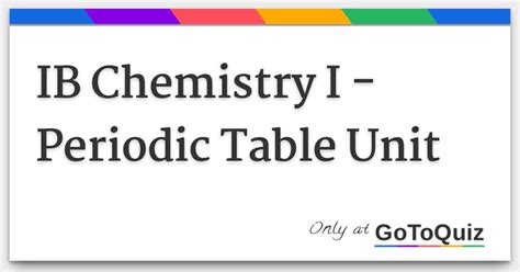 Ib Chemistry I Periodic Table Unit