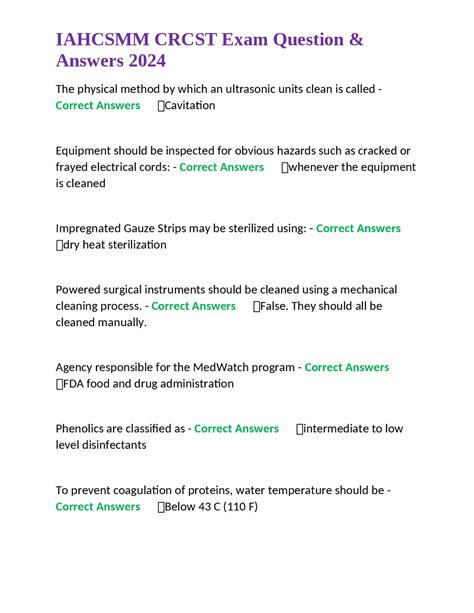 Iahcsmm Crcst Exam Question And Answers 2024 Exams Nursing Docsity