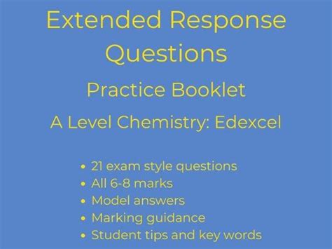 Edexcel Chemistry A Level Extended Response Mark Question Booklet Teaching Resources