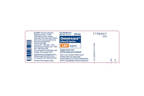 Omnipaque 180 Iohexol 180 Mg Ml Injection Vial 20 Ml