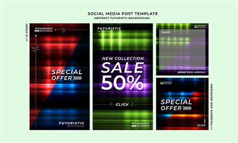 소셜 미디어 포스트 세일 컬렉션 미래 지향적 인 조명 기하학적 및 원활한 패턴 그라디언트 템플릿 배경 디자인 추상 비즈니스 기술