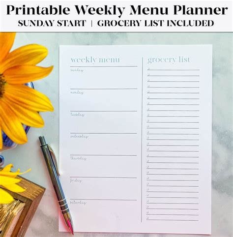 Printable Weekly Menu Plan Meal Planner Printable Menu Planner Grocery List Instant