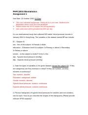 Homework 1 Answer Docx PHPC2015 Biostatistics Assignment 1 Due Date 13 October 2020 10 00am