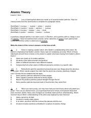Atomic Theory Pdf Atomic Theory Lesson Quiz Lucy Is Learning That Atoms Are Made Up Of