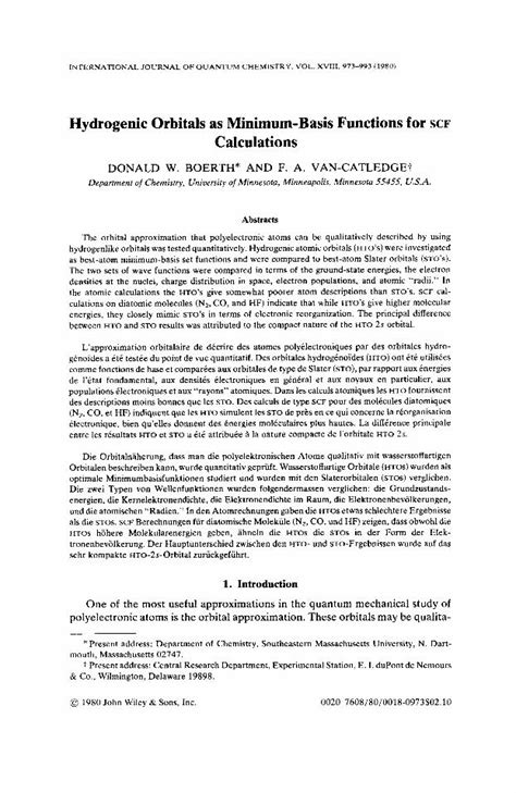 Pdf Hydrogenic Orbitals As Minimum Basis Functions For Scf