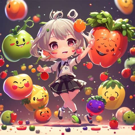 Chibi Fruits And Vegetables Dancing In Club By Artist Anime 3d Anime